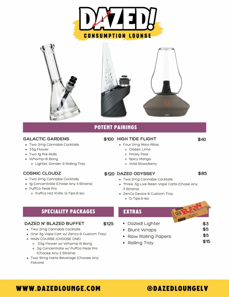 Menu - Dazed - The Best Consumption Lounge in Las Vegas!
