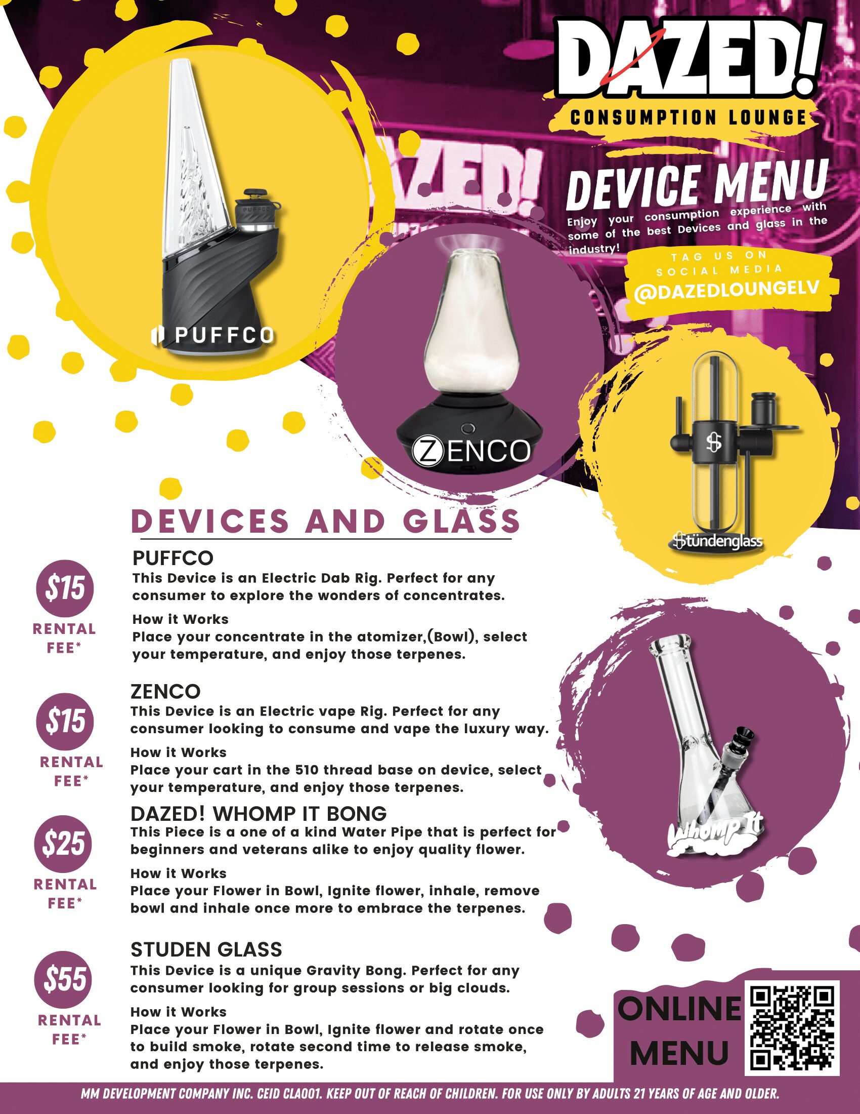 Menu - Dazed - The Best Consumption Lounge in Las Vegas!